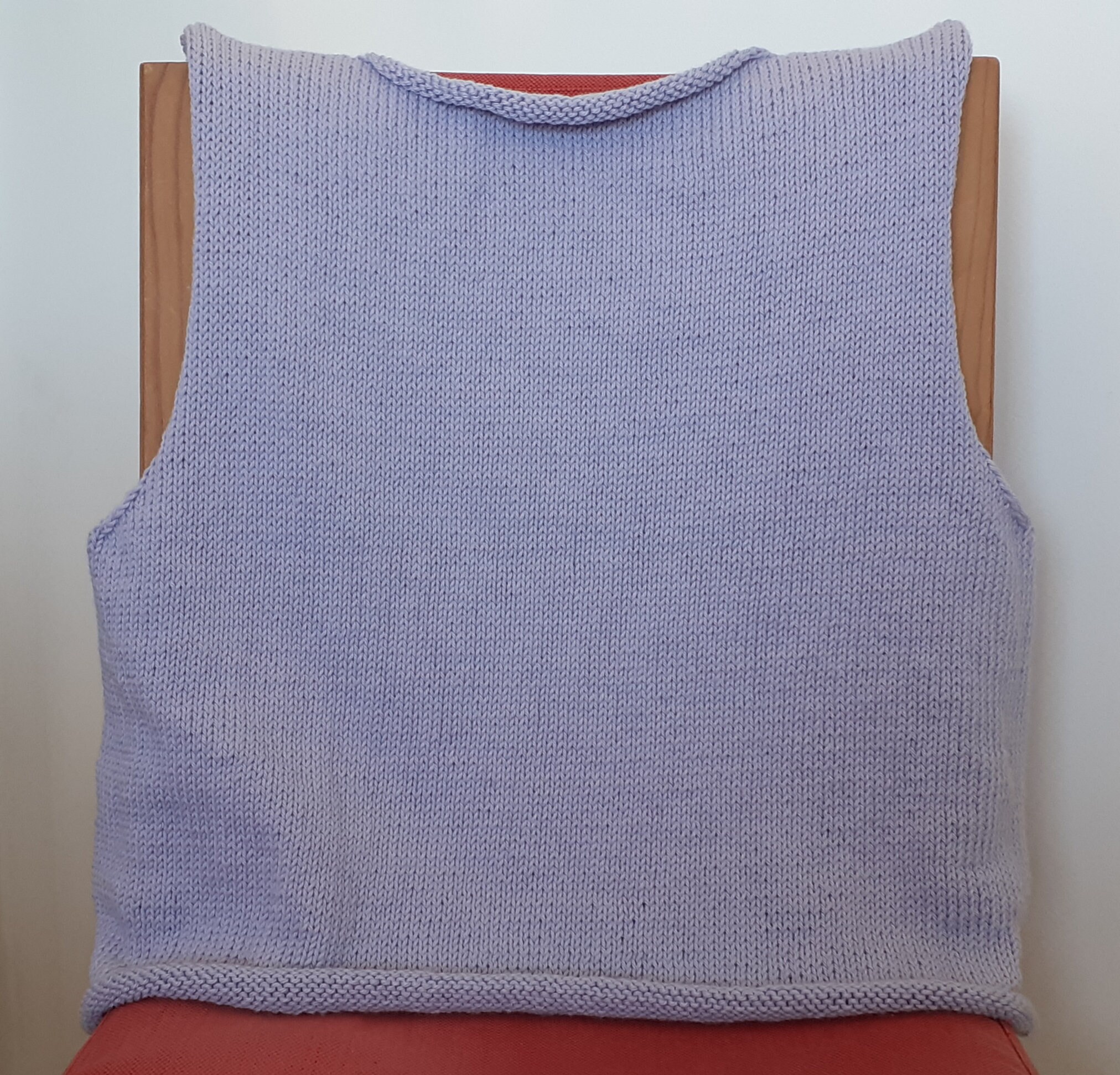 A Sleeveless, Hand Knitted Top in a Lilac Cotton Double Knit Yarn, With ...
