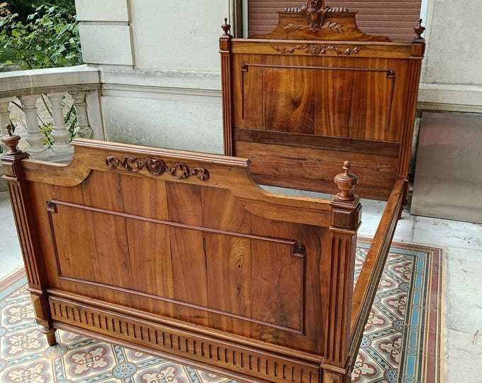 French Vintage Walnut Single Bed 1930'-1940' Louis XIII Style - Etsy UK