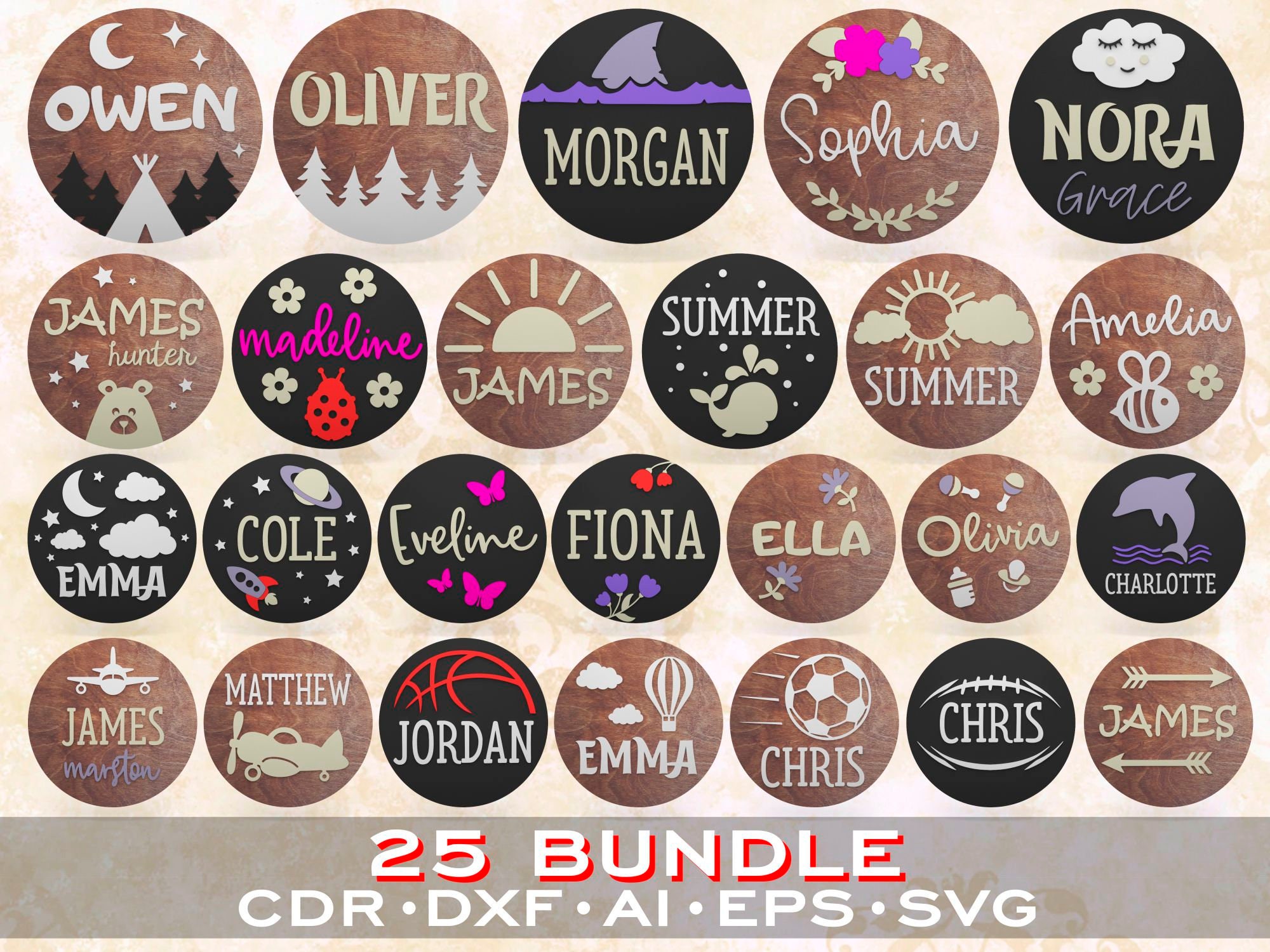 Name Signs Bundle Kids Room Sign Laser Cut Template Cnc | Etsy