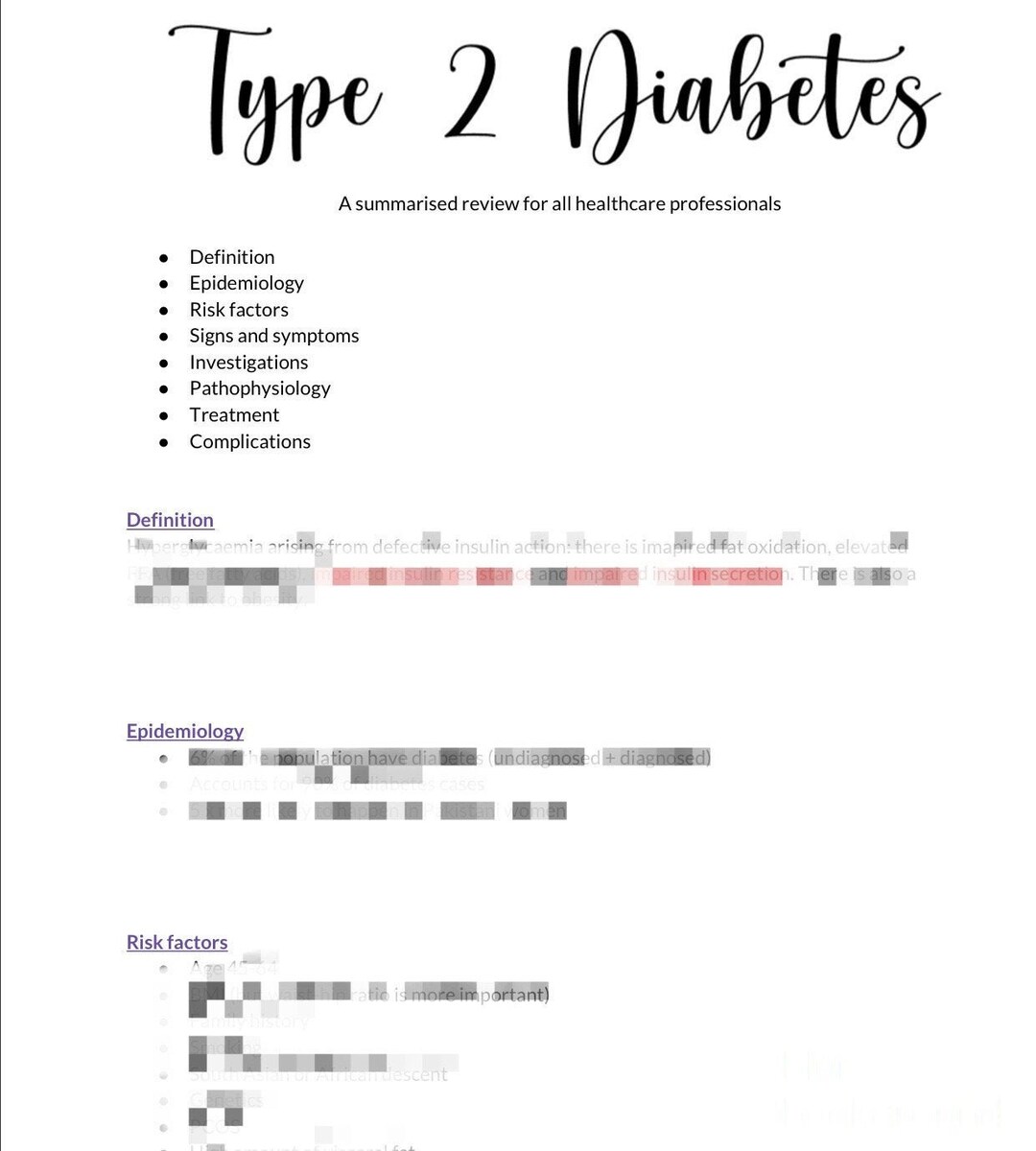 Medical/nursing/paramedic Student Notes TYPE 2 DIABETES - Concise ...