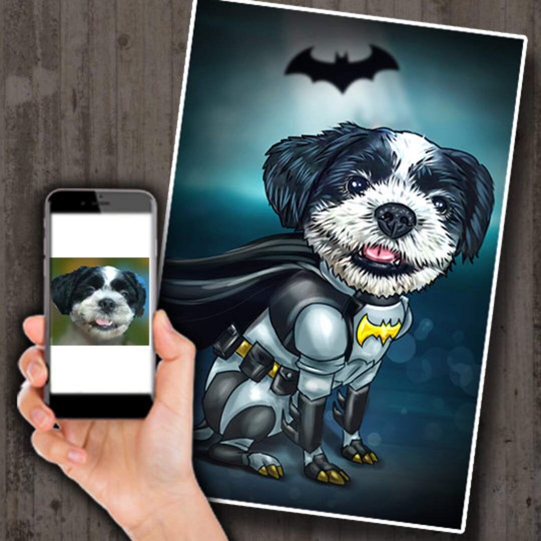 Dog Batman Pet Dog Superhero Cartoon Caricature Drawing - Etsy