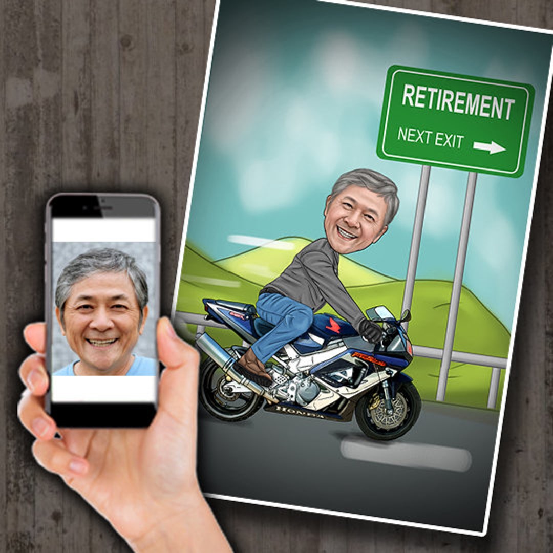 Retirement Caricature Cartoon Riding Custom Drawing - Etsy