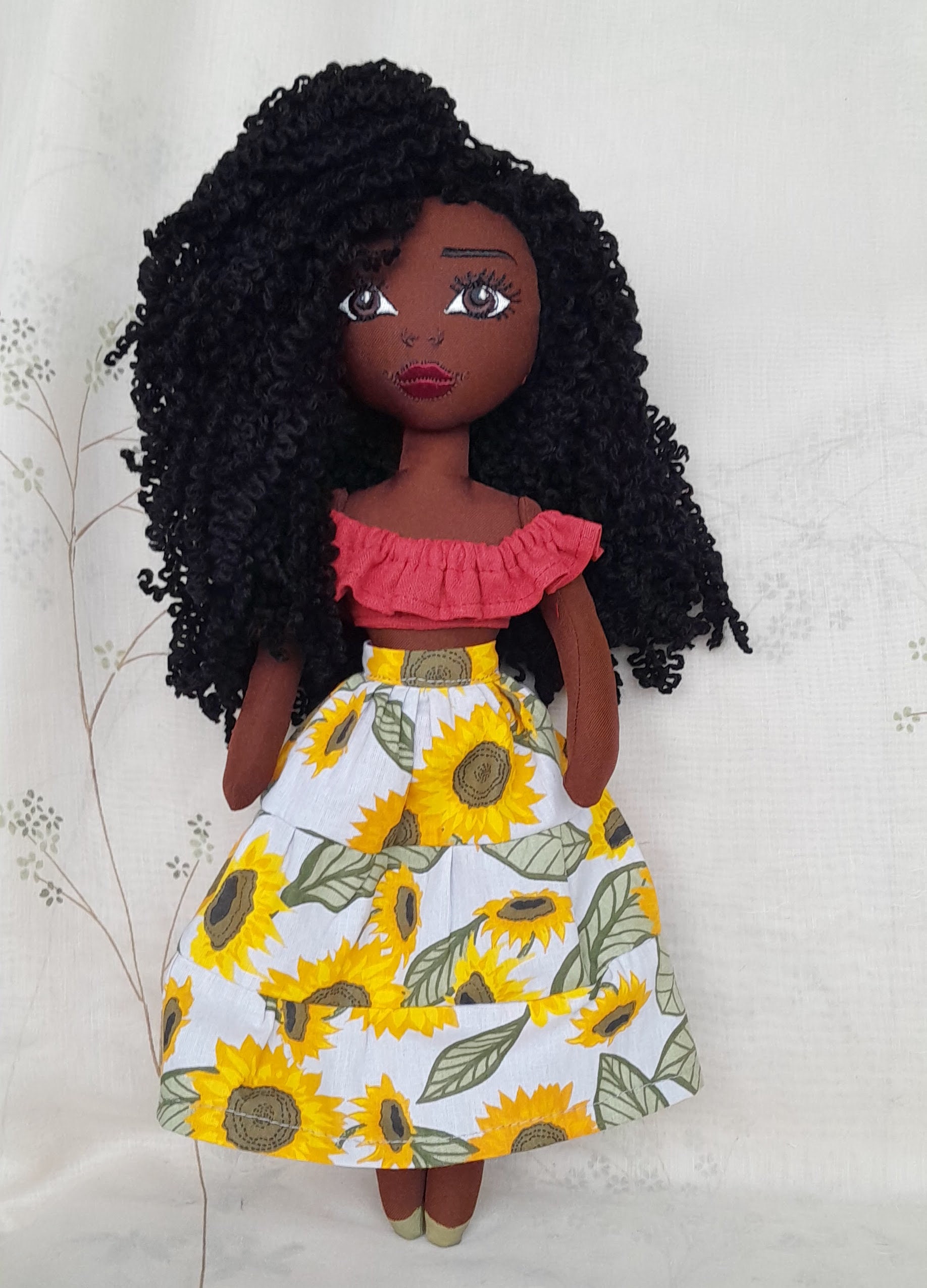 Black Rag Doll With Curly Hair, African American Doll, Handmade Brown ...