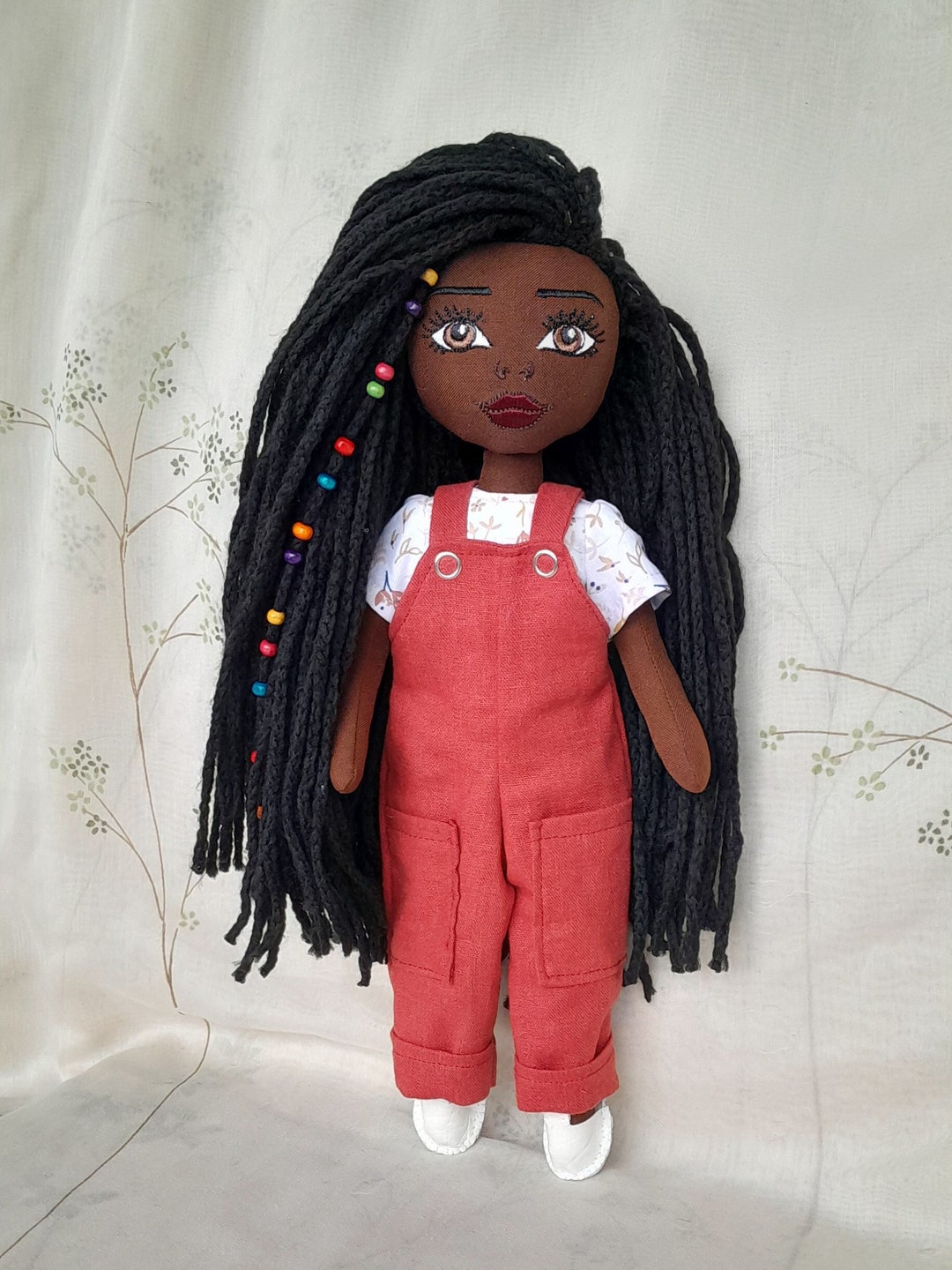 Black Rag Doll With Braids, African American Doll, Handmade Brown Skin ...