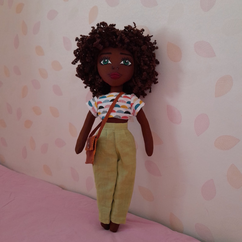 Handmade Black Rag Doll, Curly Hair, Removable Clothes, 14 Inch - Etsy