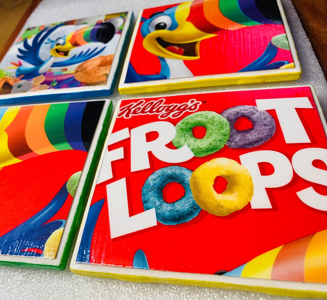 Froot Loops Themed Tile Coasters 4 Pc. Set Upcycled From Original Froot ...