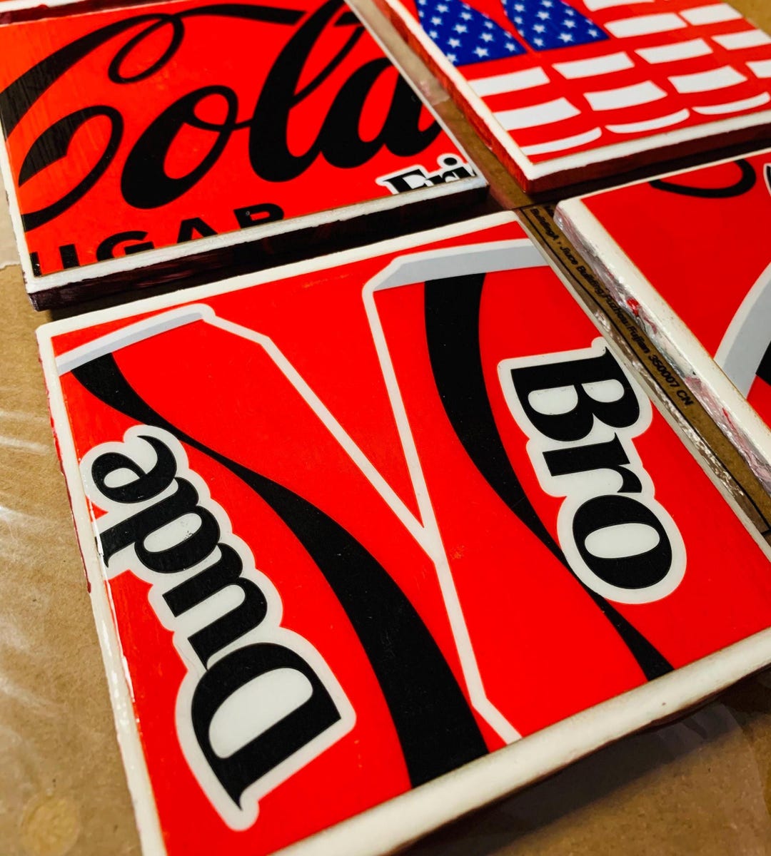 2pc Coke, Coca-cola Themed Tile Coasters 2pc Sets Upcycled From ...