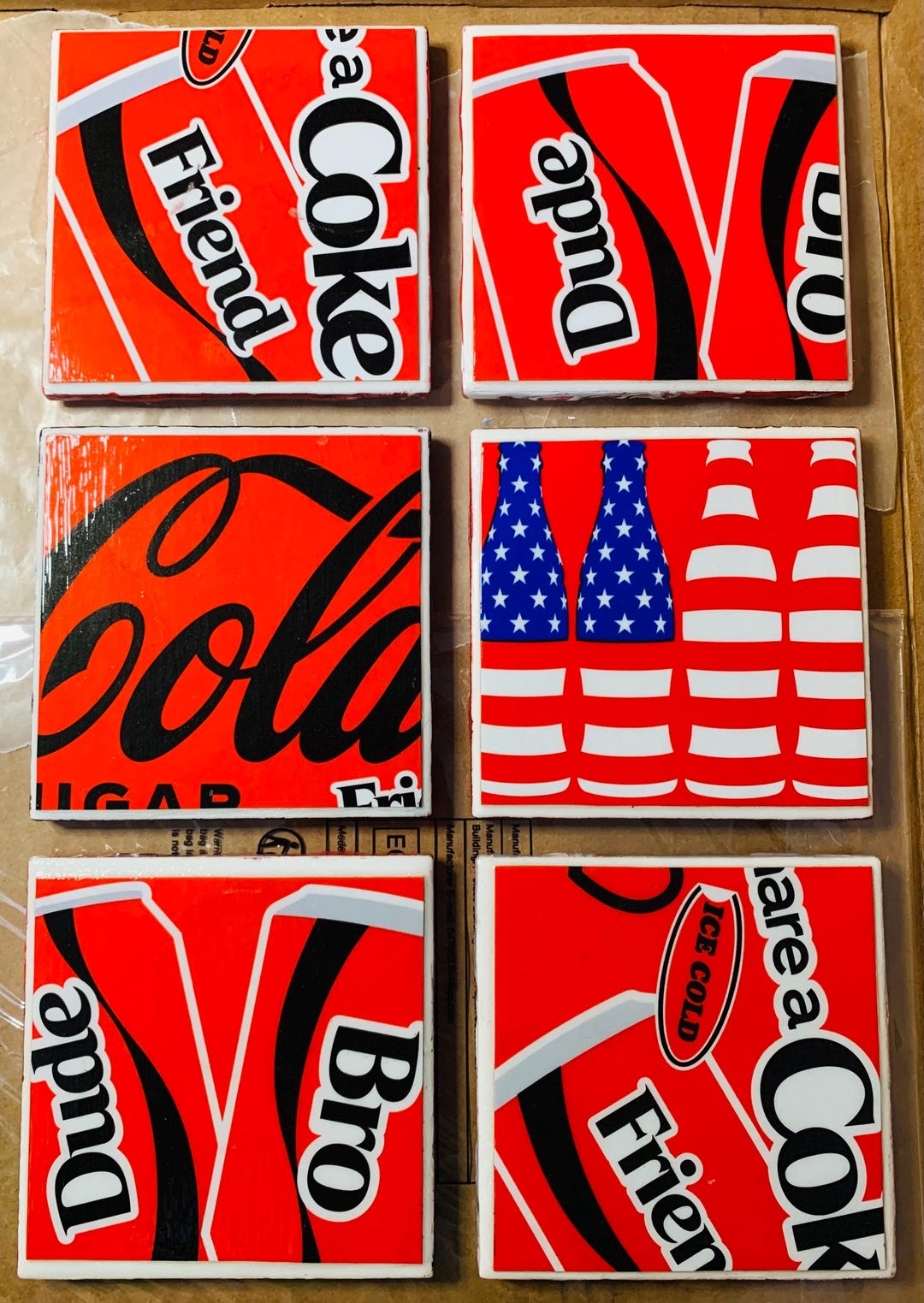 2pc Set Coke, Coca-cola Themed Tile Coasters Upcycled From Original ...