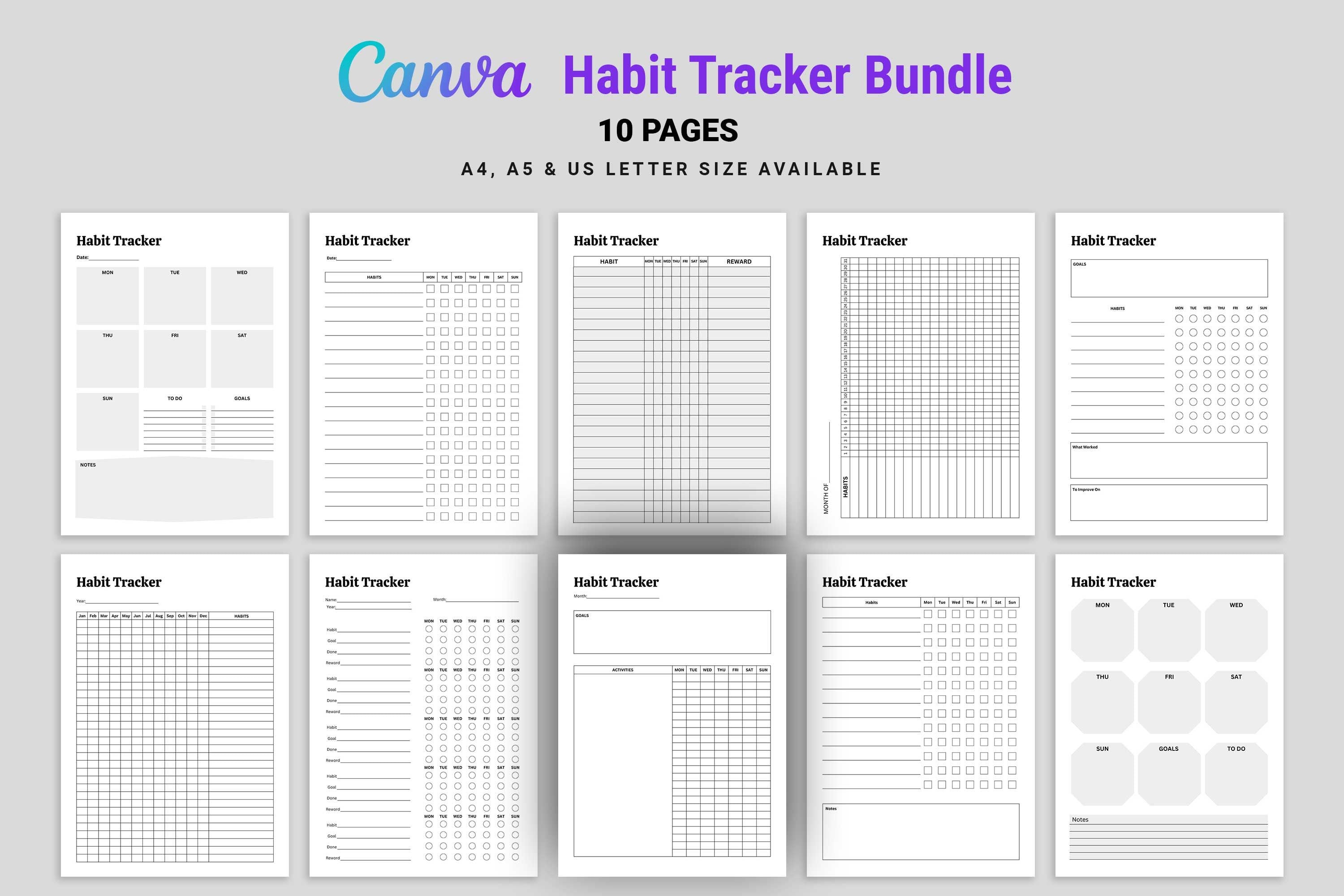 Canva Editable Habit Tracker, Instant Download Habit Tracker, Habit ...