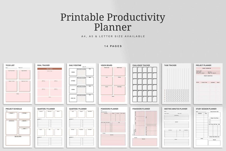 Printable Productivity Planner Template, to Do Daily Weekly Quarterly ...