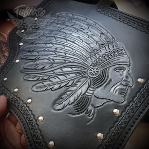 Hand Tooled Leather Heat Shield for Indian Motorcycle – Custom Exhaust ...