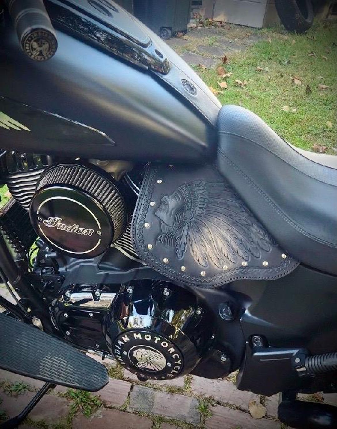 Handmade Leather Heat Shield for Indian Motorcycles - Tooled, Engraved ...