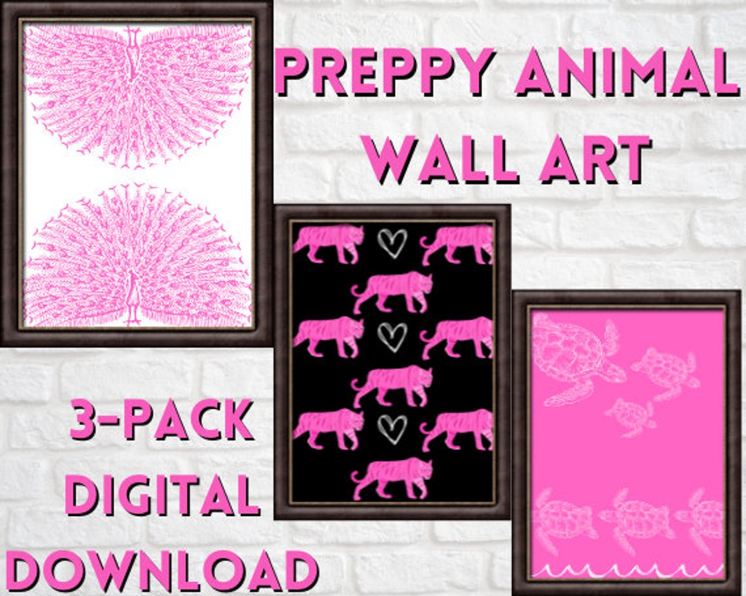 Pink Preppy Animal Wall Art - Etsy