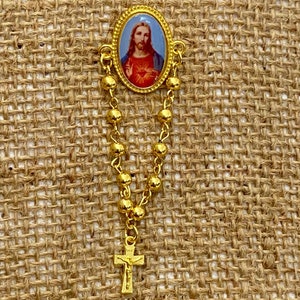 Brooch or Religious Pin / Golden Rosary Pin / Catholic Jewelry - Etsy