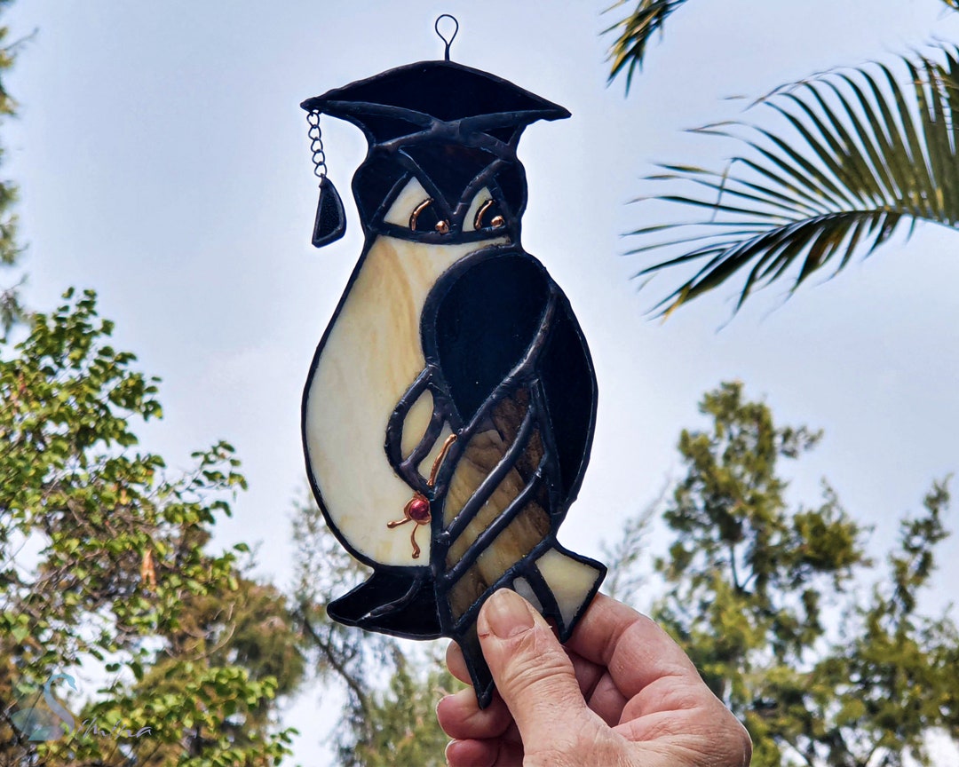 Stained Glass Graduation Owl, Suncatcher Colorful, Stained Glass, Home ...