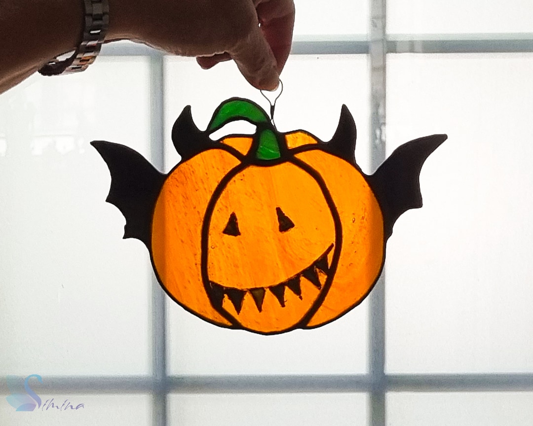 Stained Glass Halloween Pumpkin, Suncatcher Colorful,stained Glass ...