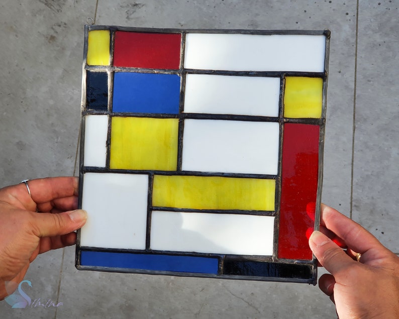 Stained Glass Mondrian Inspired, Suncatcher Colorful, Stained Glass ...