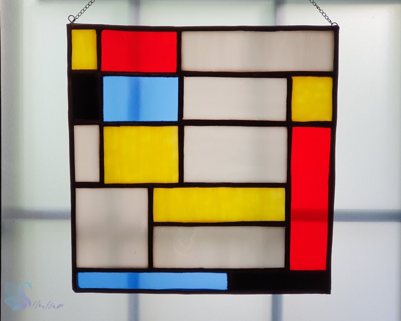 Stained Glass Mondrian Inspired, Suncatcher Colorful, Stained Glass ...
