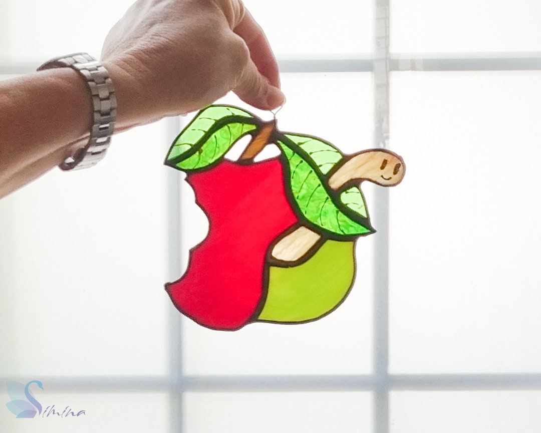 Stained Glass Worm in Snowhite's Apple - Etsy