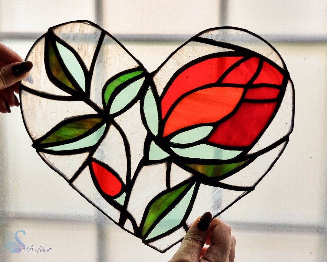 Stained Glass Rose Heart - Etsy