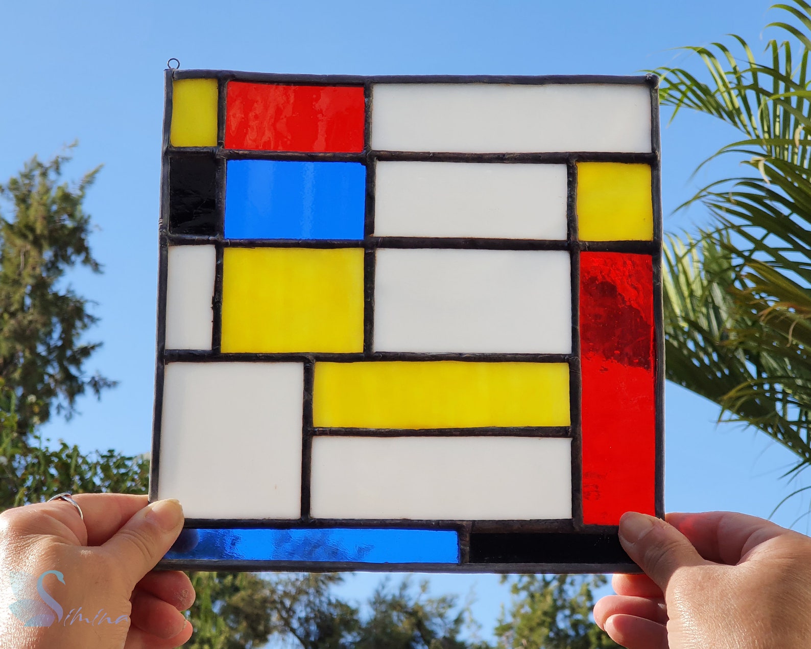 Stained Glass Mondrian Inspired, Suncatcher Colorful, Stained Glass ...