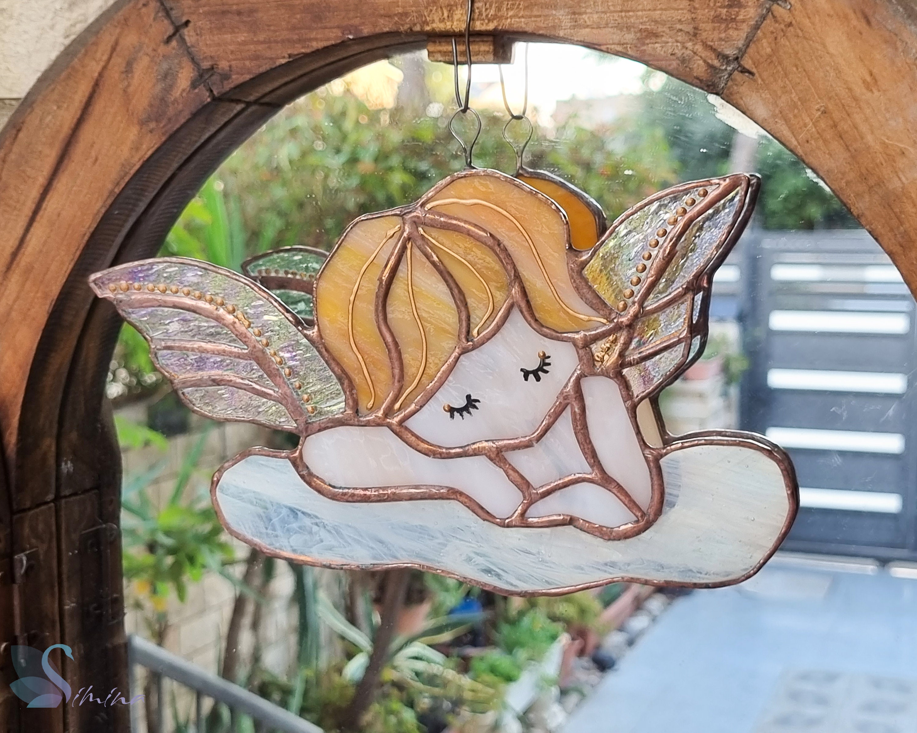 Stained Glass Sleeping Angel on a Cloud Suncatcher Colorful,stained ...