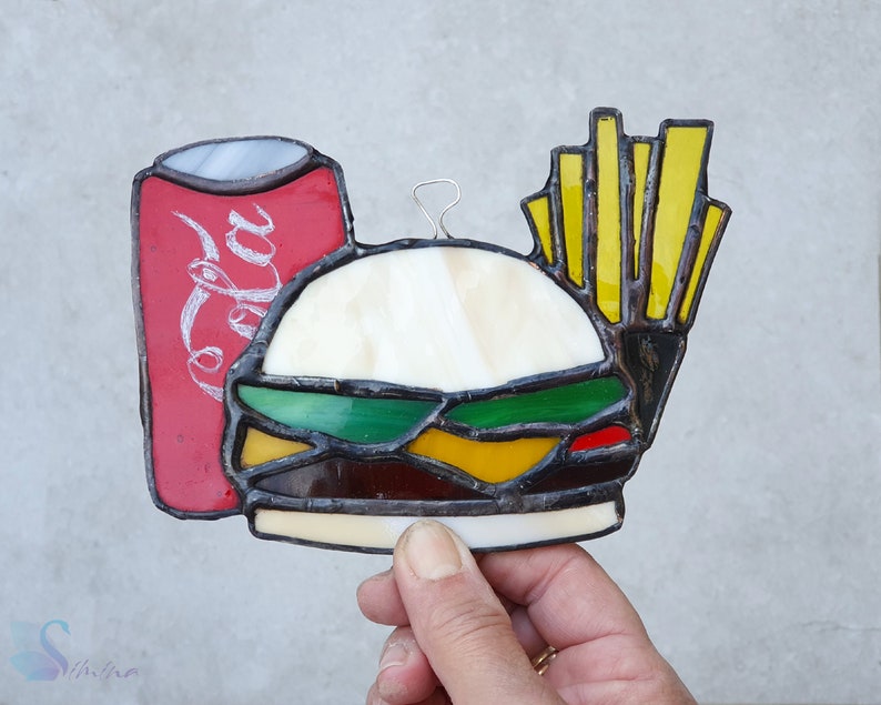 Stained Glass Burger Meal Suncatcher Colorfulstained - Etsy
