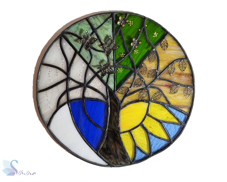 Stained Glass Four Seasons Day and Night Suncatcher Colorful,stained ...