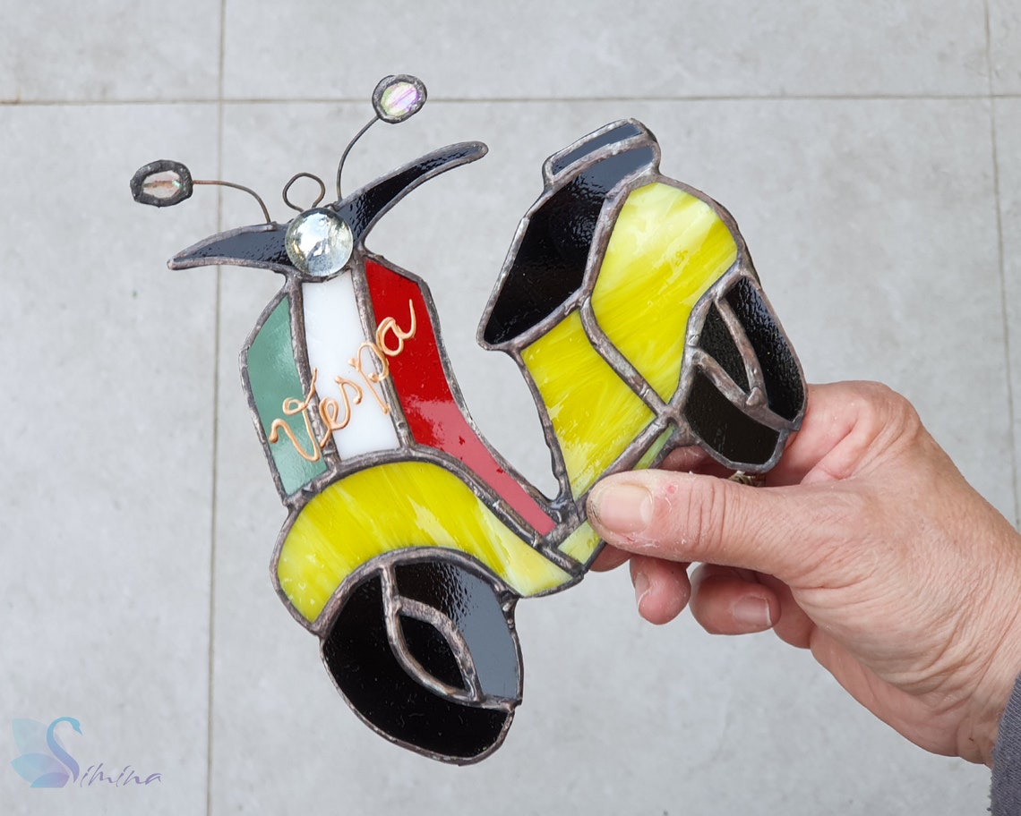 Stained Glass Italian Motorcycle Suncatcher Colorful Stained | Etsy ...