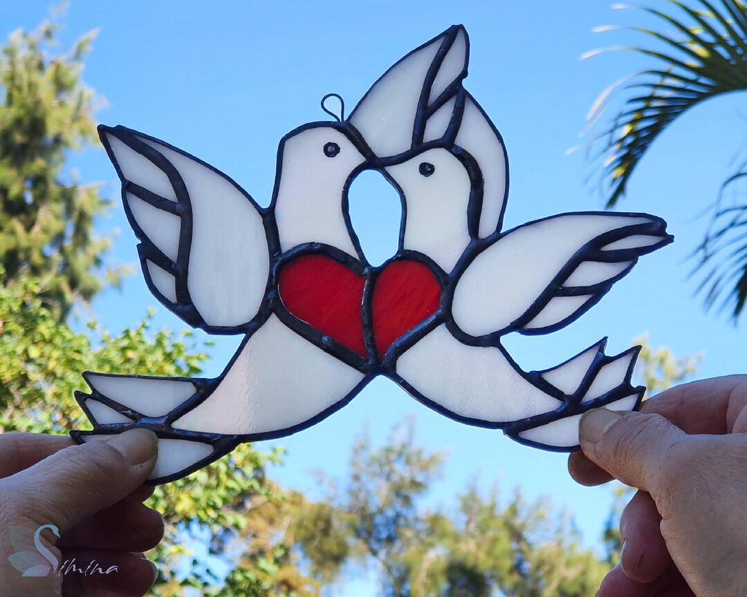 Stained Glass Pigeons Inlove, Suncatcher Colorful, Stained Glass, Home ...
