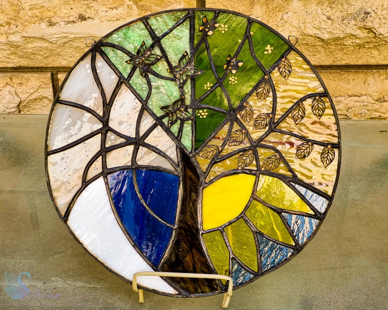 Stained Glass Four Seasons Day and Night Suncatcher Colorful,stained ...