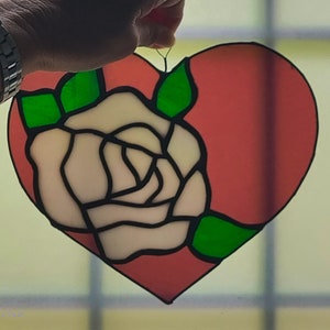 Stained Glass Rose in a Heart - Etsy