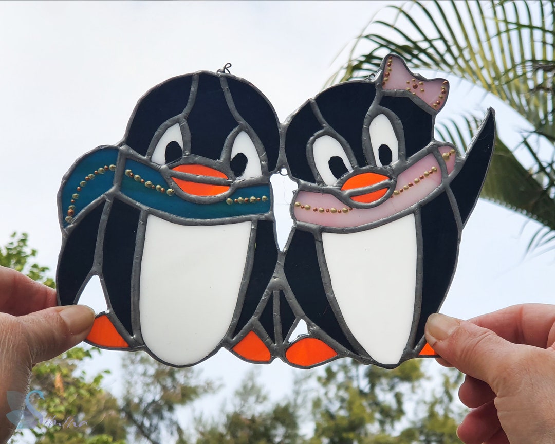 Stained Glass Penguins Suncatcher Colorful,stained Glass,vitrail,home ...