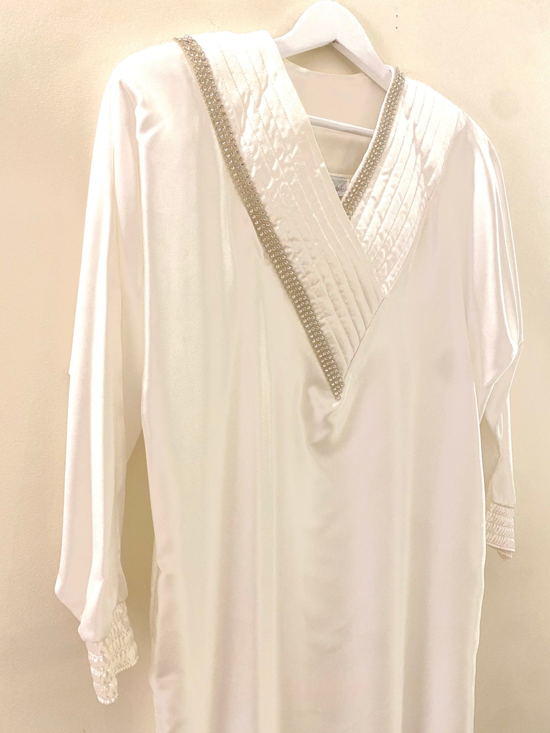 Vintage Glam 70s 80s Flowy White Crystal Embellished Silky Nightgown - Etsy