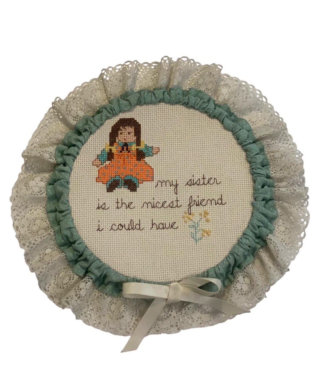 Vintage Needlepoint Round Wall Art: Sister Gift - Etsy