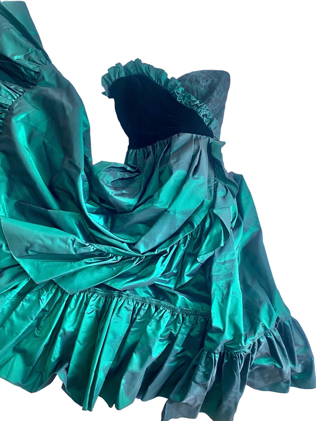 Vintage 1970s 1980s Ruffle Evening Dress Ball Gown Green Taffeta - Etsy