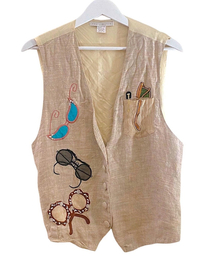 Vintage 90s Y2K Beige Linen and Silk Vest With Embroidery - Etsy