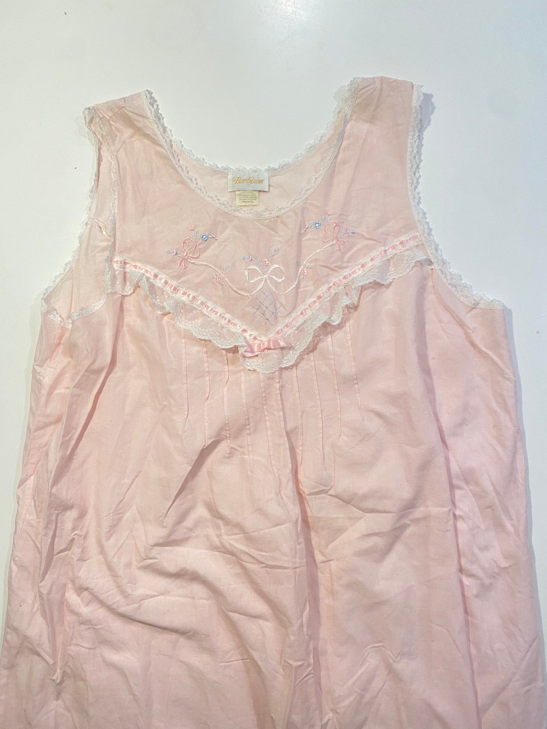 Vintage Pink Frilly Lace Bow Night Gown - Etsy