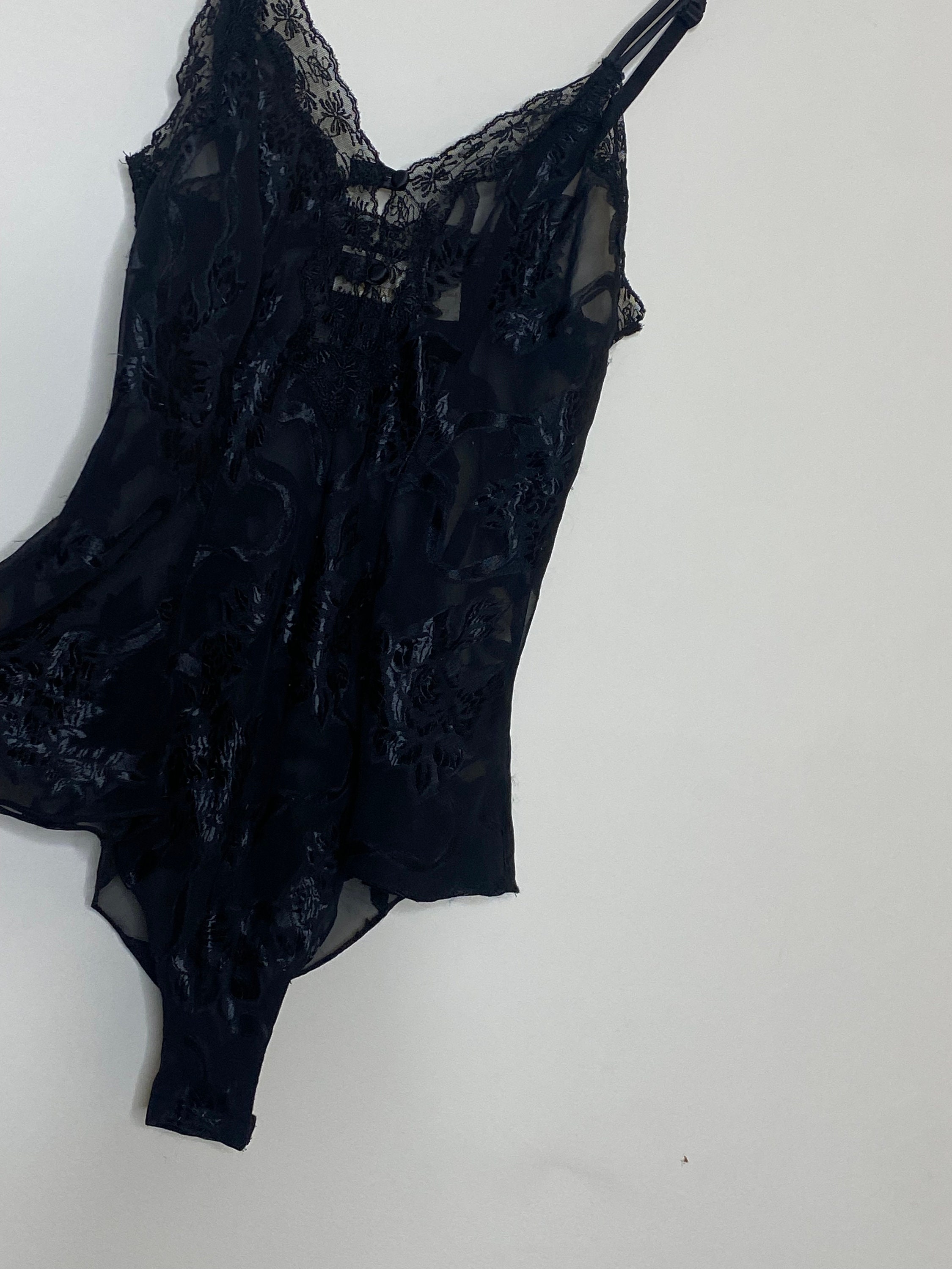 Vintage 90s Victorias Secret Black Lace Silk Teddy Onesie - Etsy
