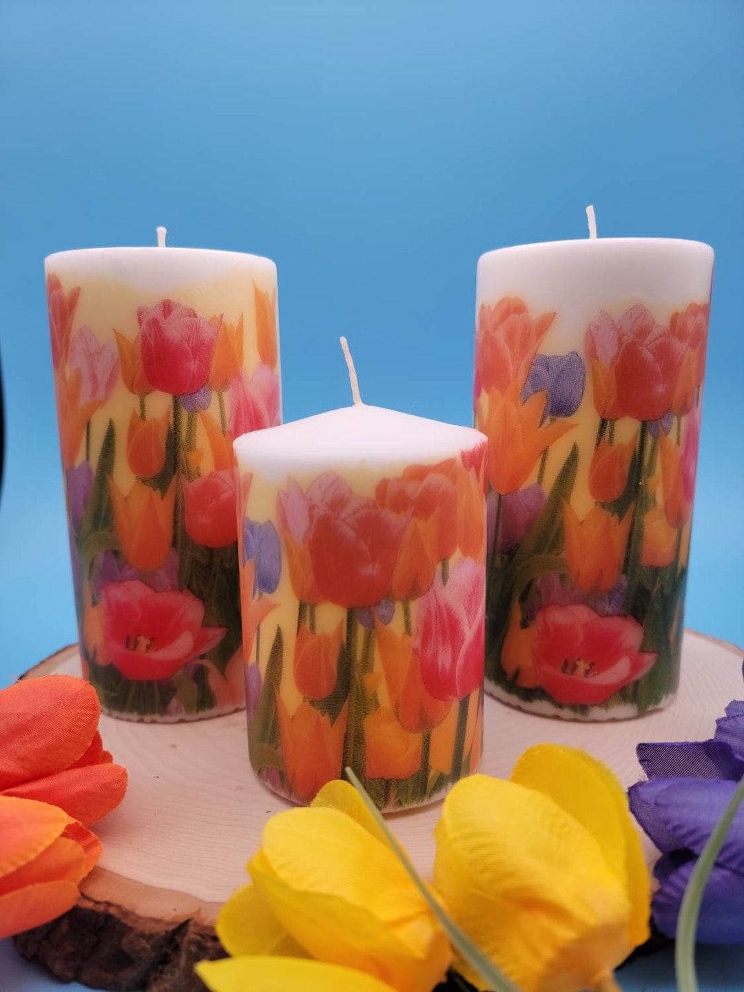 Flower Decorated Candle, Floral Decorative Candle, Spring Flower Candle ...