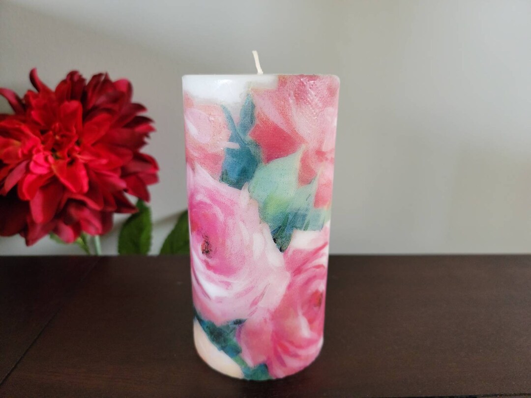 Decorative Pillar Candle, Rose Pillar Candle, Spring Pillar Candle ...