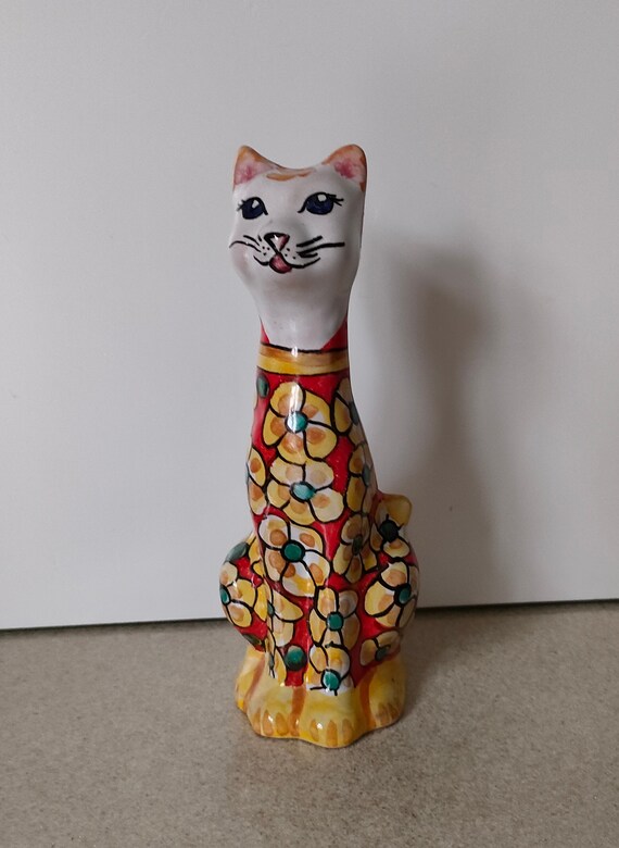 Vintage Collectable Studio Pottery Cat Floral Pattern | Etsy
