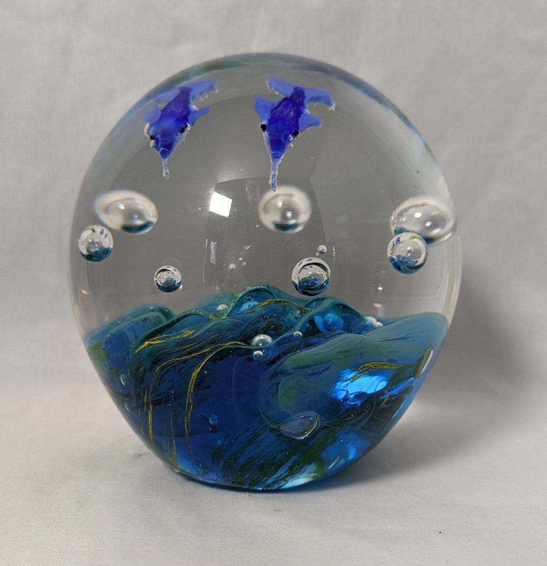 Studio Glass Spherical Paperweight - Sea Scene With Dolphins - Etsy