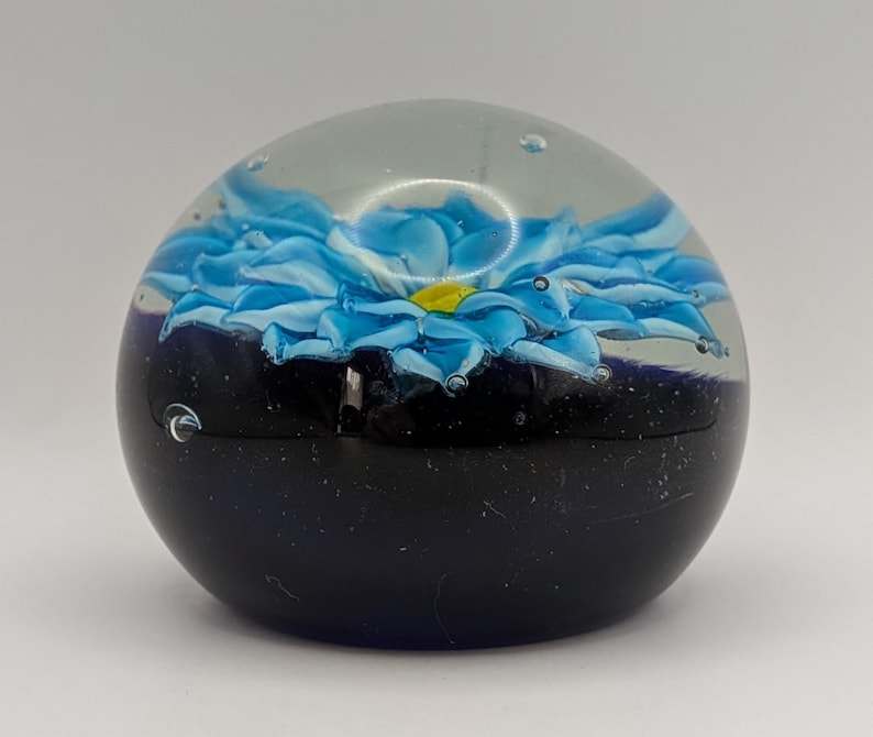 Vintage Collectable Large Studio Glass Paperweight - Blue Flower - Etsy