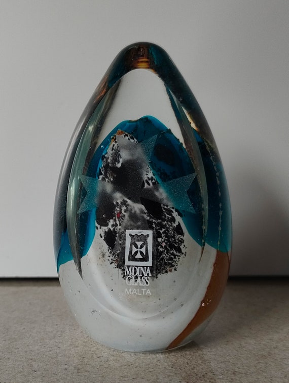 Vintage Collectable Signed Ovoid Mdina Glass Paperweight With - Etsy