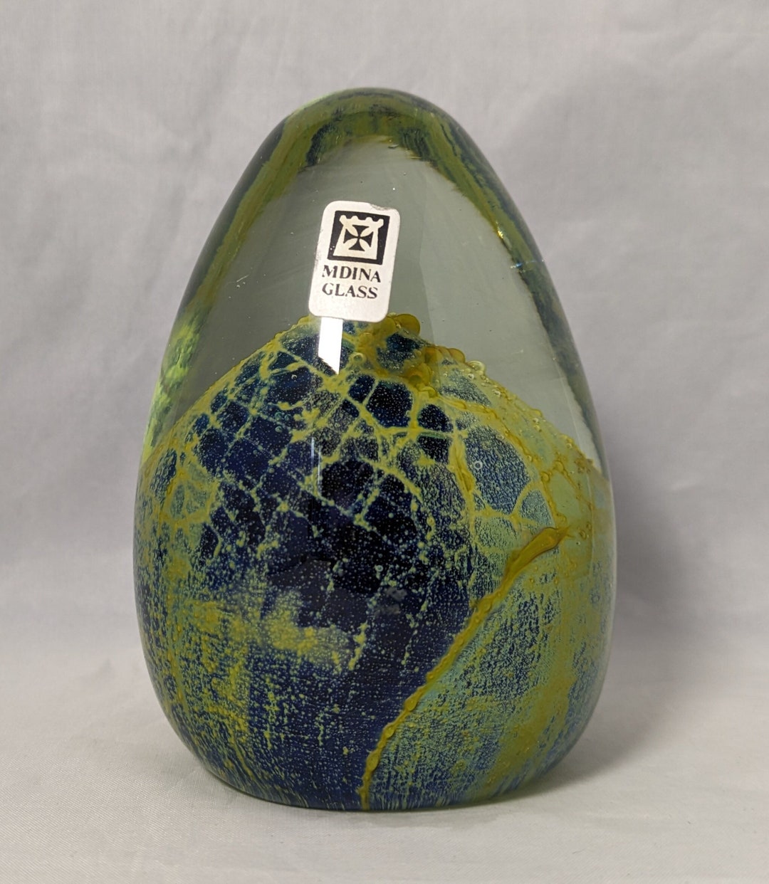 Vintage Collectable Mdina Ovoid Glass Paperweight - Signed and Labelled ...