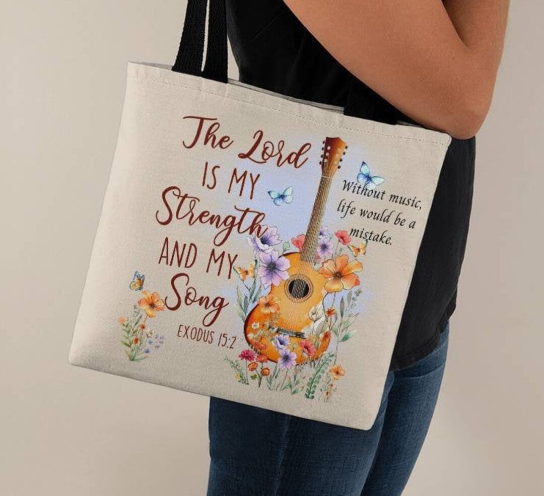 Christian Tote Bag, Bible Verse Exodus 15:2, Shopper Bag, Church Bag ...