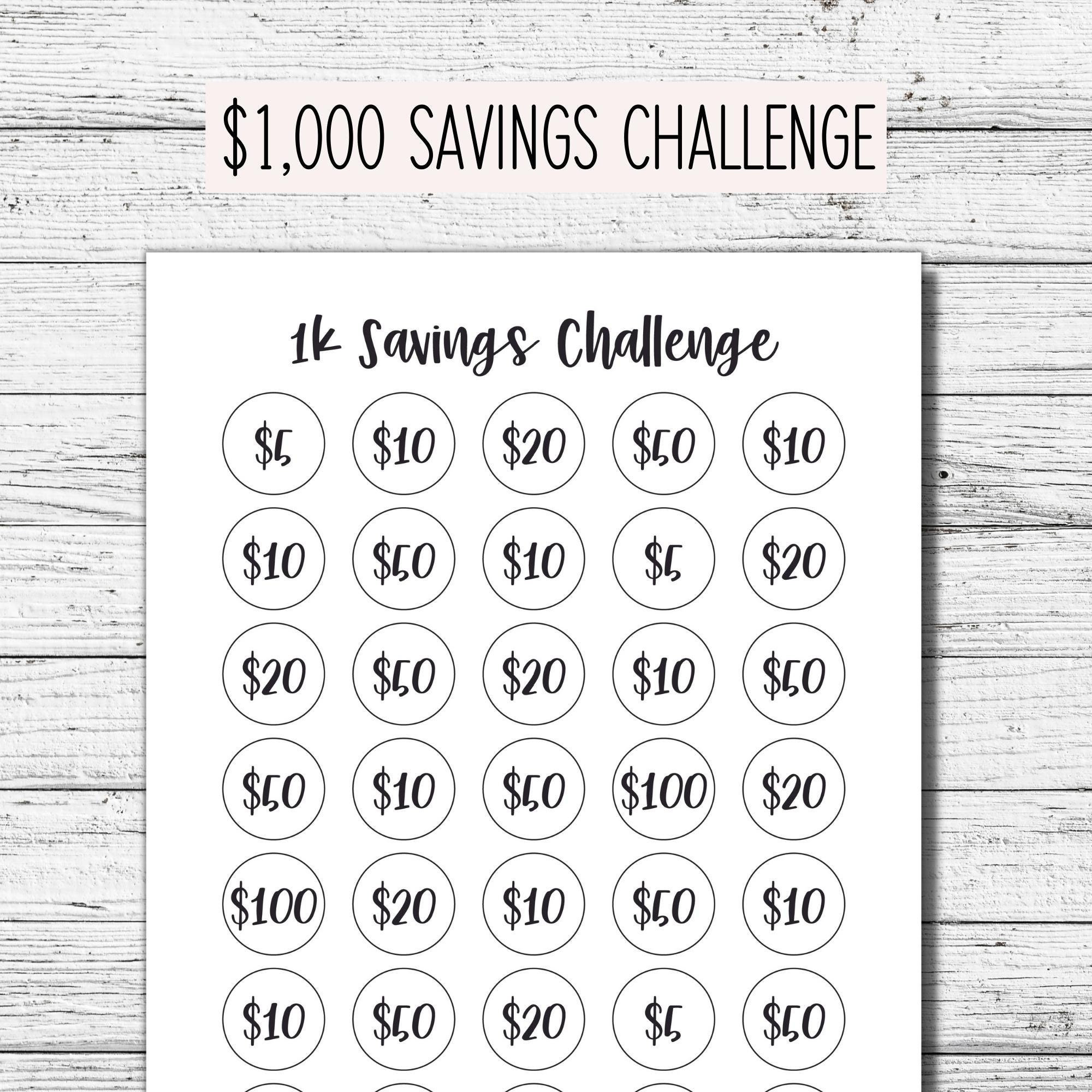 1k Savings Challenge, Printable 1000 Savings Tracker, 1k Savings ...