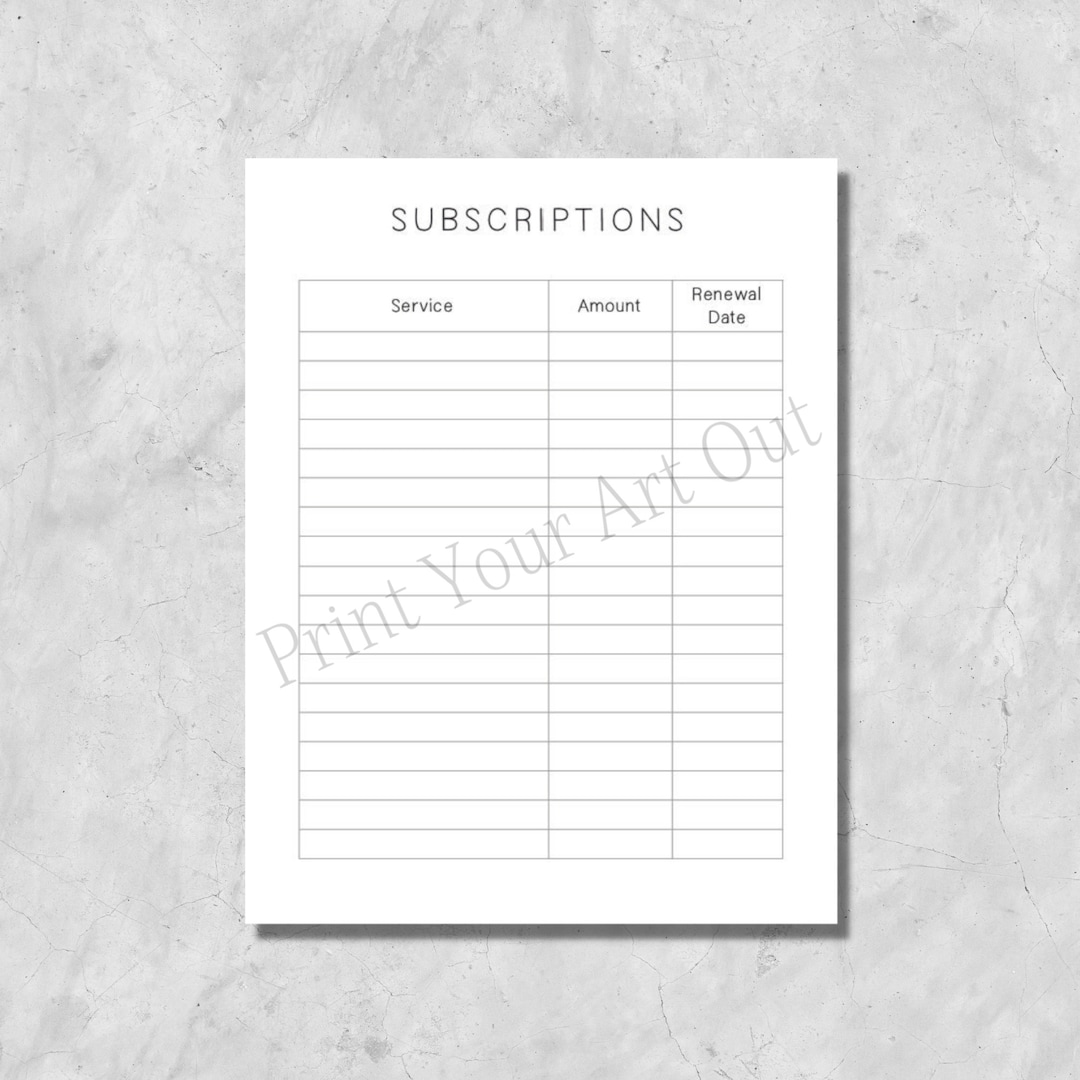 Subscriptions Tracker Printable, Digital Download, Subscription Tracker ...