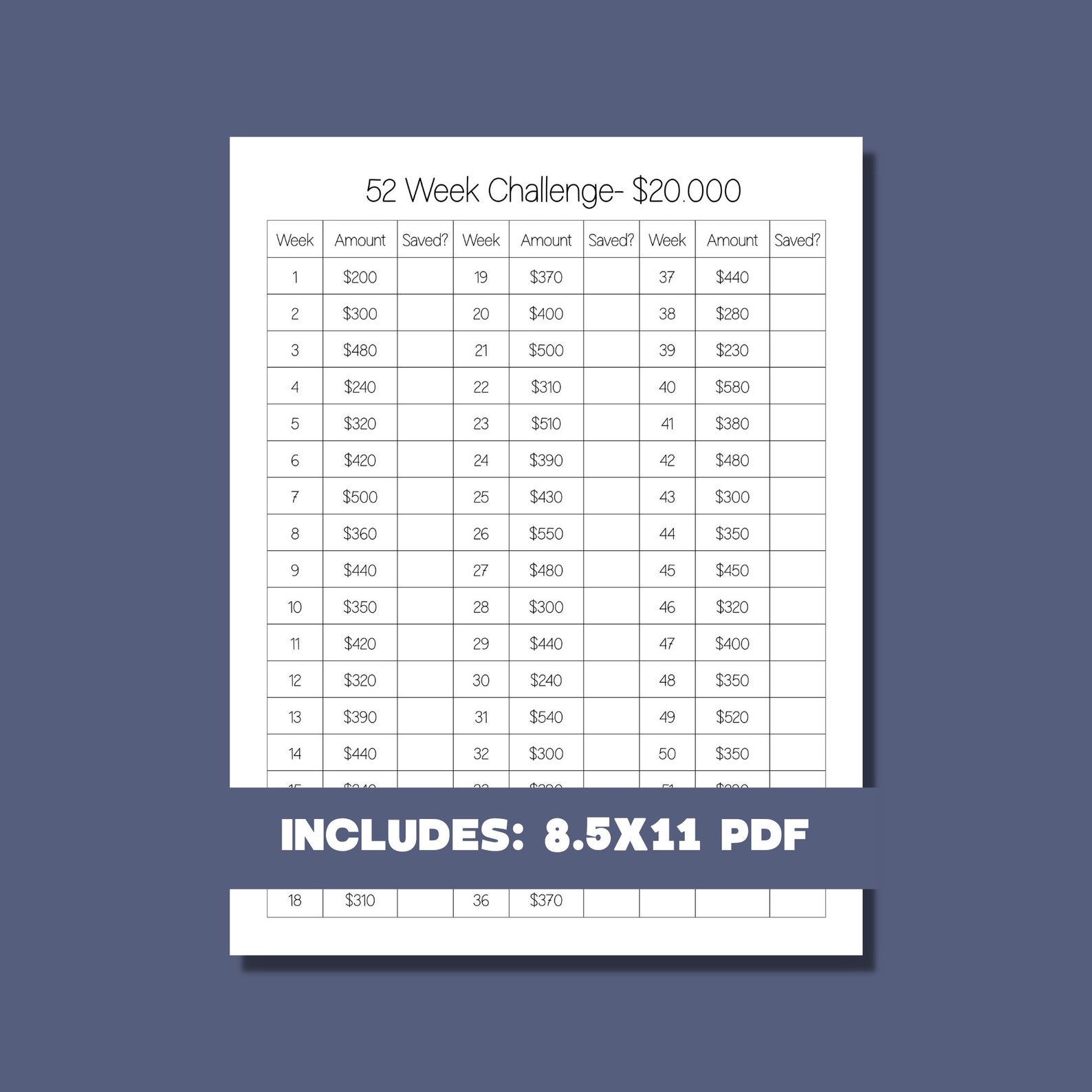 20k Saving Challenge, Savings Challenges, 20k Savings Tracker, Savings ...